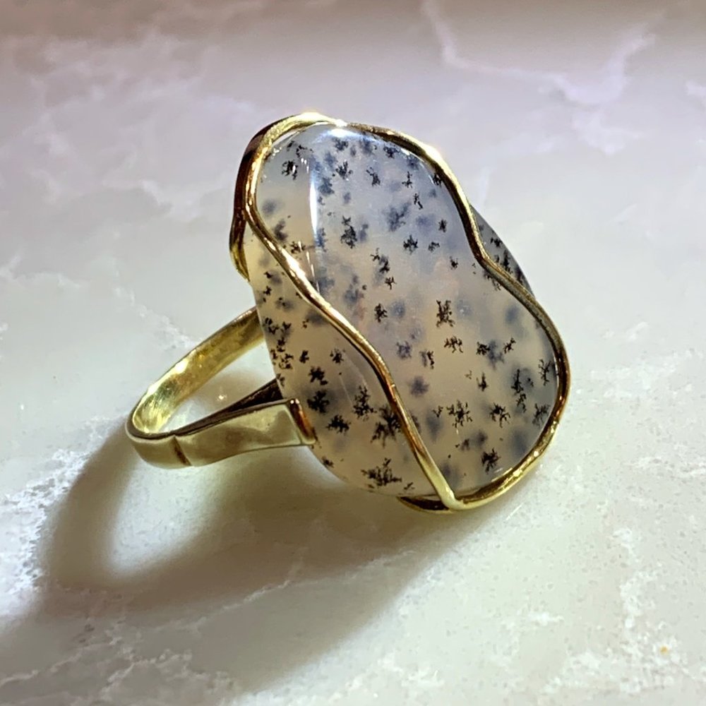 Spectacular Translucent Dendritic Agate Ring 14k Soli… - Gem